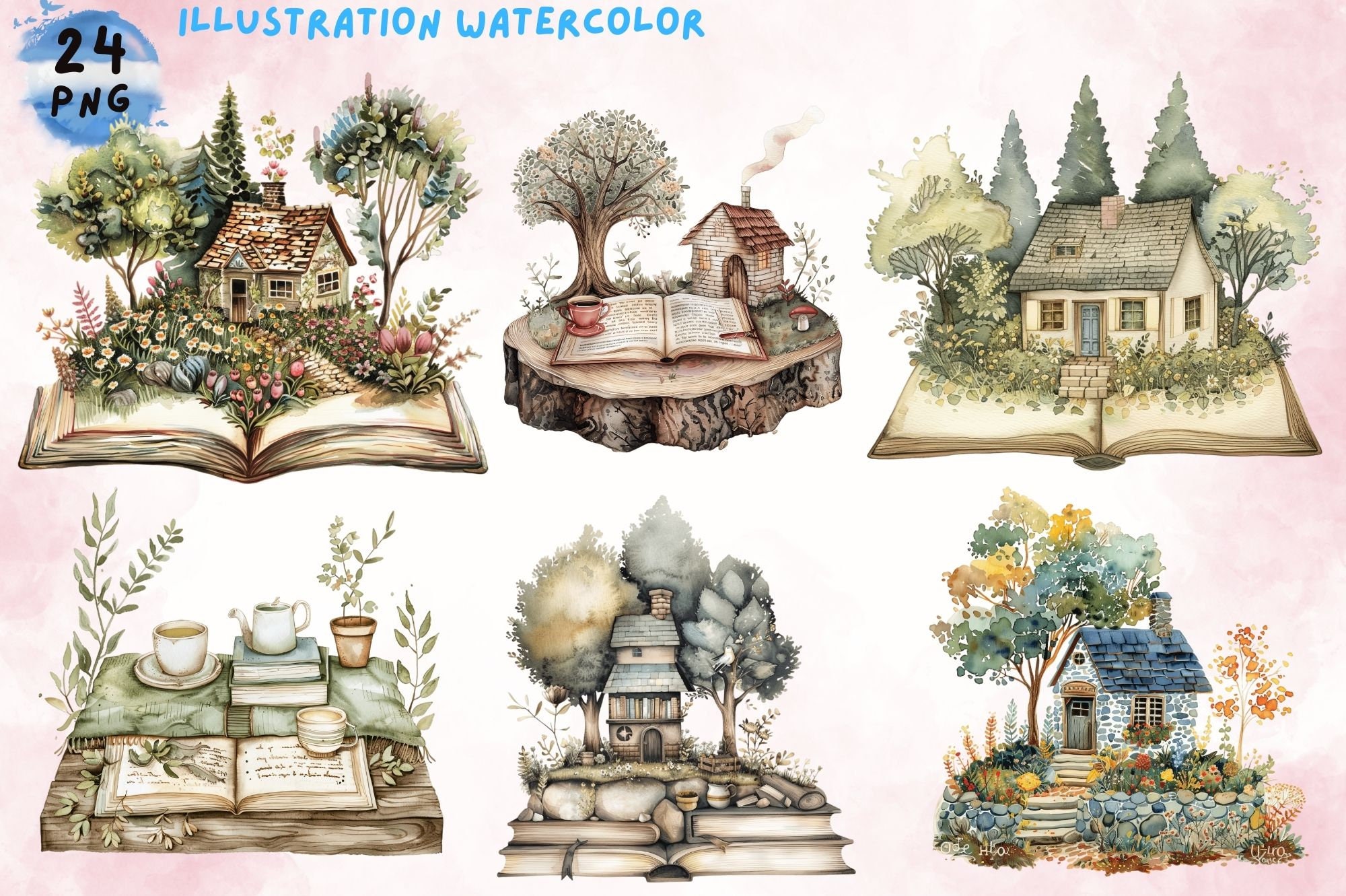 Cottagecore Books Watercolor Clipart, Floral Antique Book, Boho Vintage ...