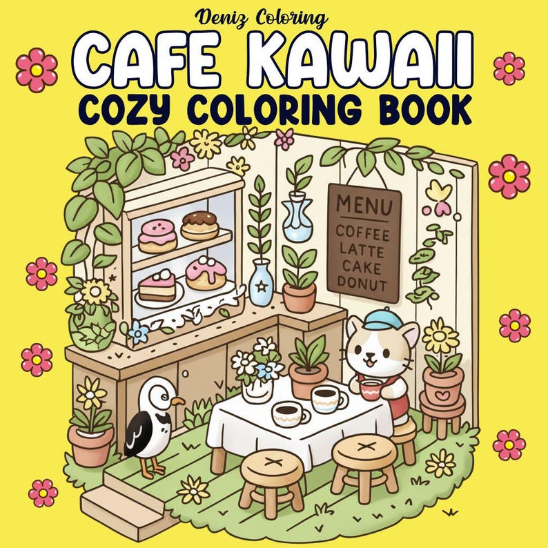 Cozy Cuties Coloring Book, Cafe Kawaii Printable Pages for Kids Adults ...