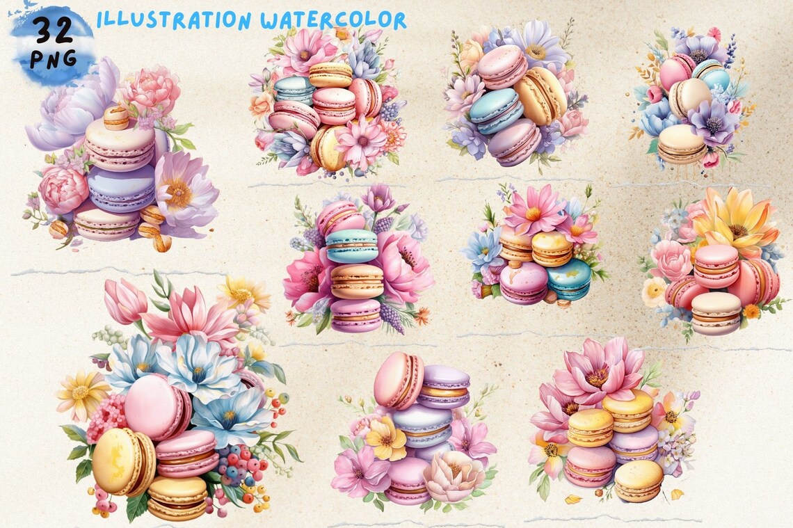 French Macaron Watercolor Clipart Rainbow Cookies Biscuit Art - Etsy