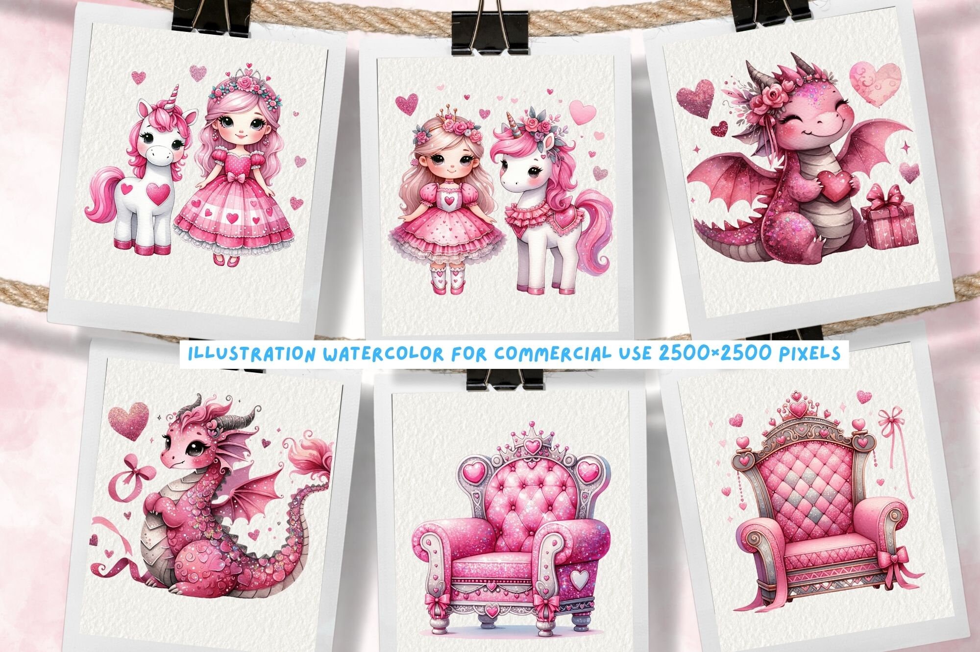 Watercolor Pink Princess Clipart Little Princess Clipart - Etsy