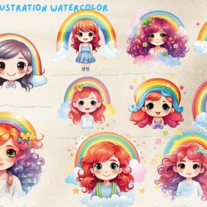 Cute Rainbow Girl Watercolor Clip Art, Rainbows Clipart, Cute Nursery ...