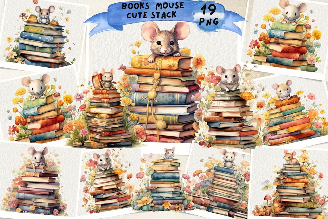 Cute Stack Books Mouse Clipart, Fairytale Books Clipart, Book Clipart ...