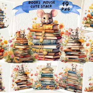 Cute Stack Books Mouse Clipart, Fairytale Books Clipart, Book Clipart ...