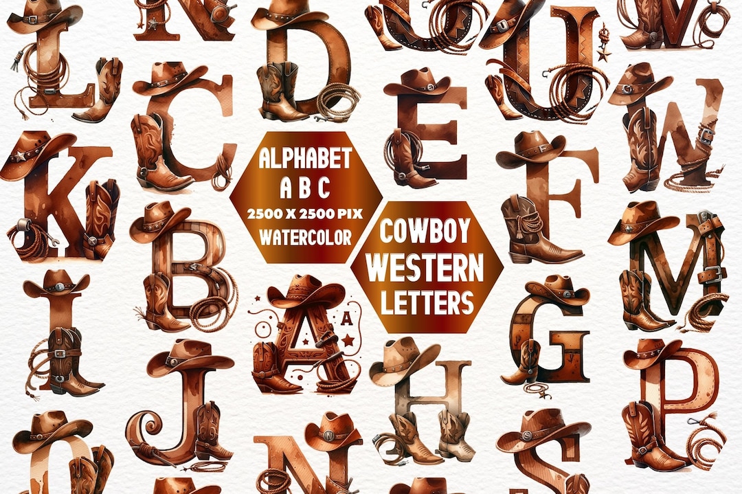 Western Alphabet Clipart, Cowboy Western Font, Western Letters, Country ...