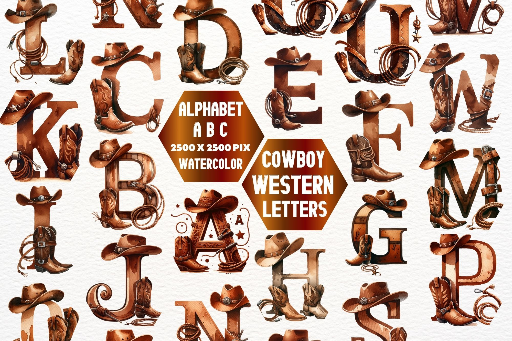 Western Alphabet Clipart, Cowboy Western Font, Western Letters, Country ...