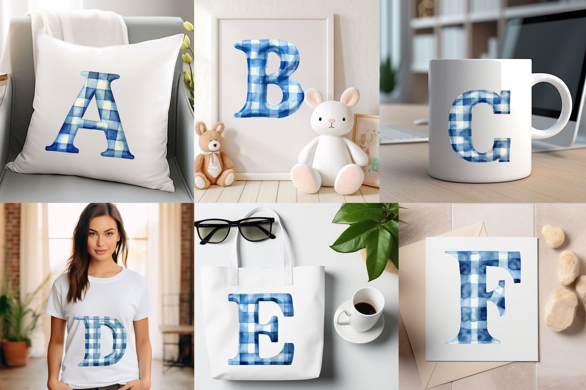 Blue Buffalo Plaid Alphabet: Watercolor Letters (digital Download) - Etsy