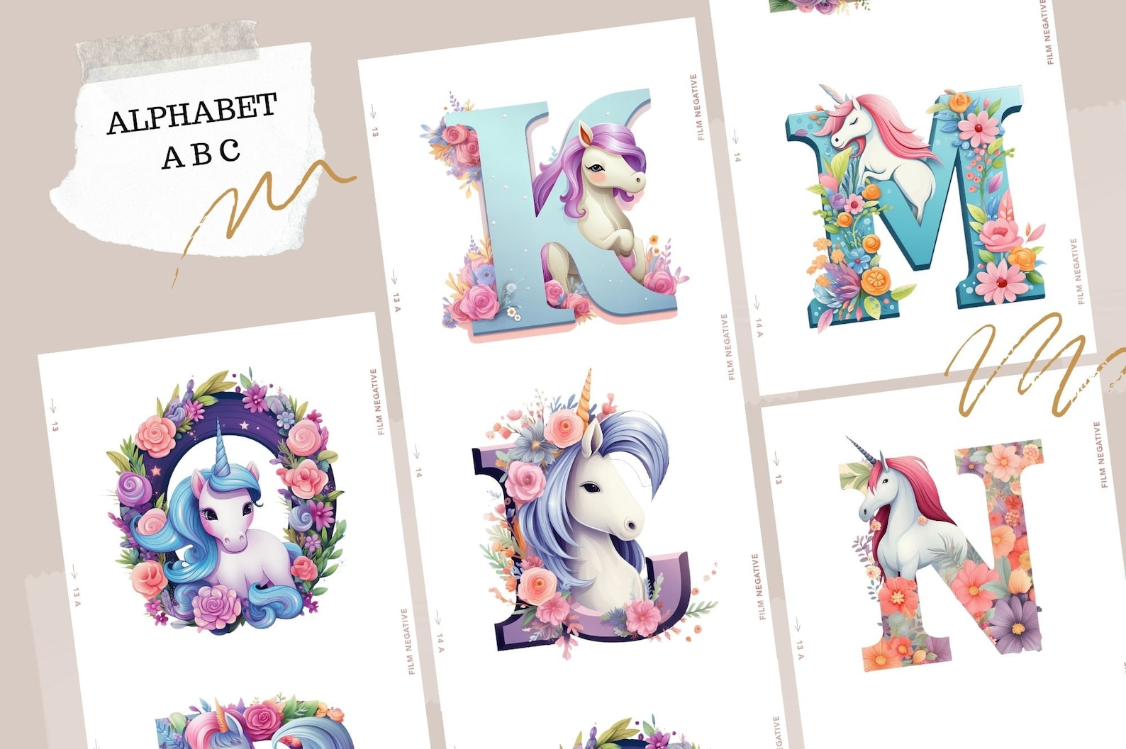 Unicorn Floral Alphabet Letters Clipart Unicorn Clipart - Etsy