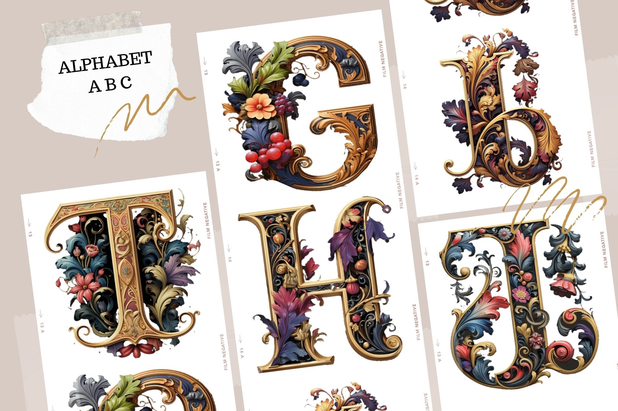 Antique Letters Old English Alphabet Clipart, Alphabet Art Nouveau ...