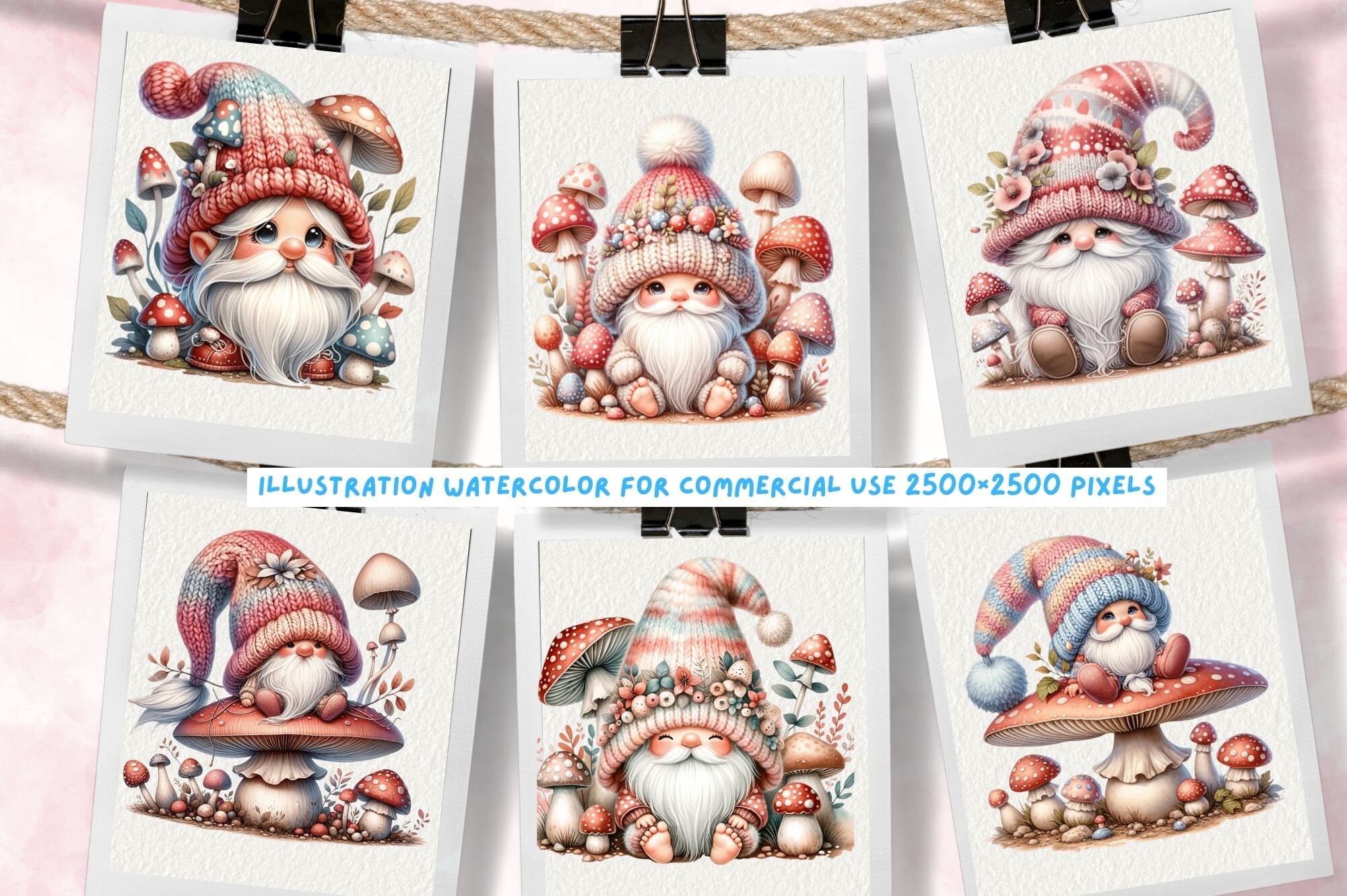 Mushroom Garden Gnomes Watercolor Clipart: Fantasy Florals (PNG) - Etsy