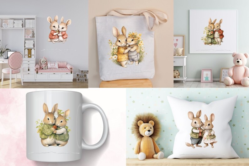 Rabbit Hugs Love Clipart Love Bunnies Watercolor Clipart - Etsy