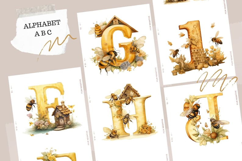 Bee Alphabet Bundle, Bee Png, Honey Doodle Letters, Clip Art Letters ...