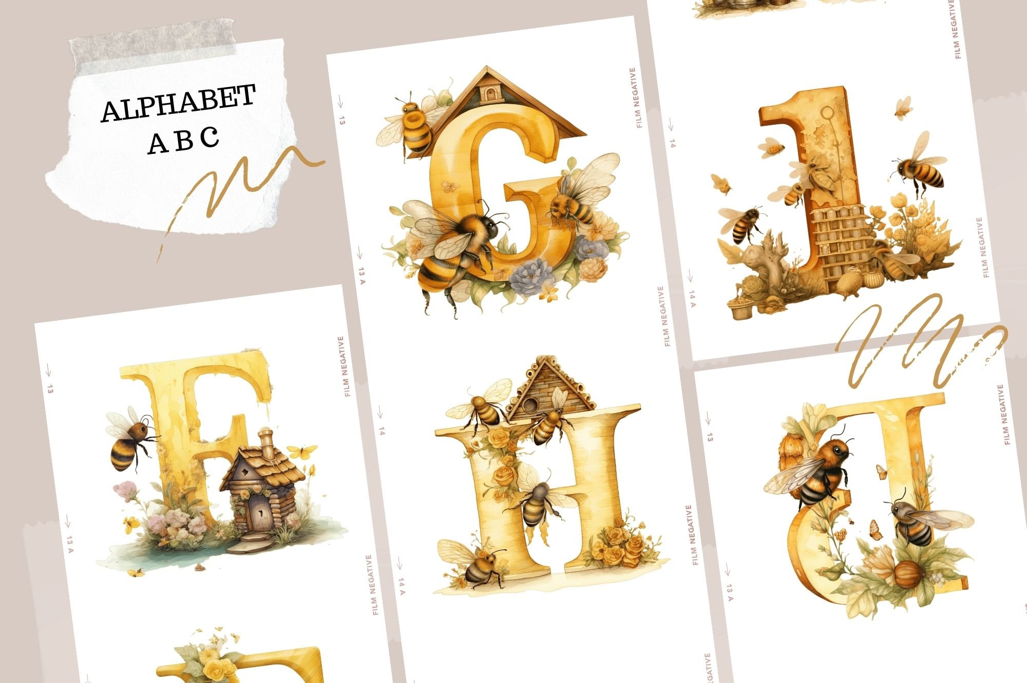 Bee Alphabet Bundle, Bee Png, Honey Doodle Letters, Clip Art Letters ...