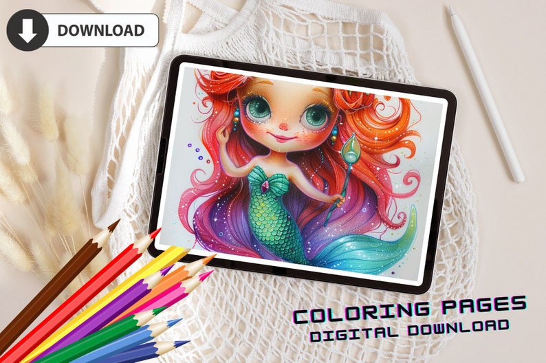 Kawaii Mermaid Coloring Pages for Girls: Fun Kids Activity (printable ...