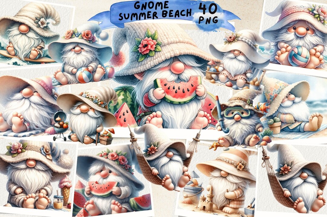 Summer Beach Gnome Watercolor Clipart: Nursery Art (PNG) - Etsy