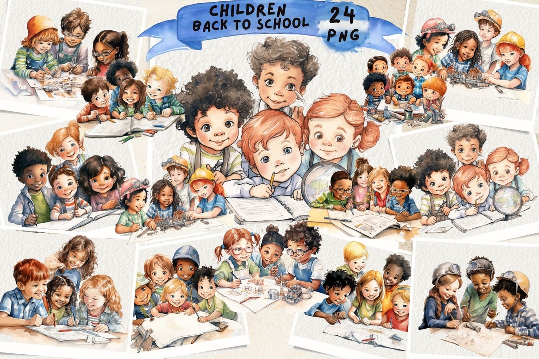 School Kids Clipart, Children Back to School Clipart, Retro Vintage ...