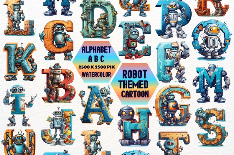 Robot Alphabet Clipart, Robot Cut Files for Cricut, Robot Kids Alphabet ...