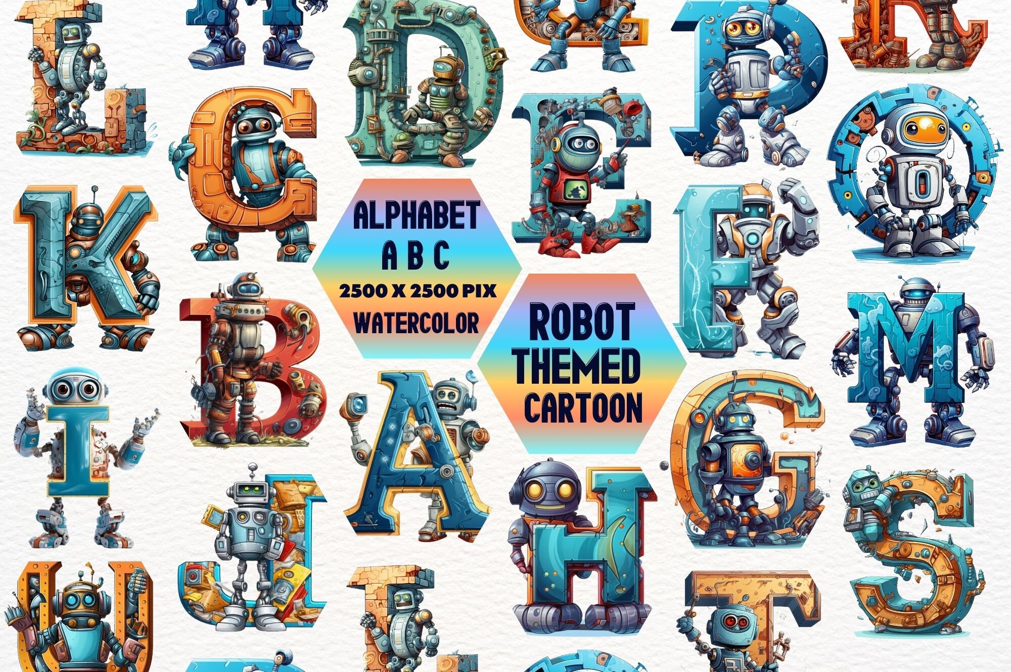 Robot Alphabet Clipart, Robot Cut Files for Cricut, Robot Kids Alphabet ...