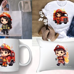 Cute Firefighter, Girl and Boy Chibi Clipart, Firefighter Png, Fire ...