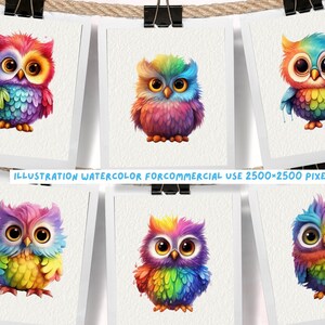 Colorful Cute Owl Clipart, Pastel Owl Clipart, Watercolor PNG Files for ...