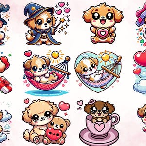 Kawaii Mini Dogs Clipart Set, Cute Dog Digital Stickers for ...
