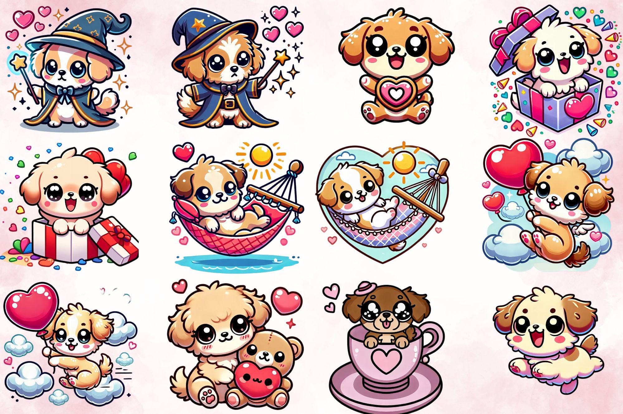 Kawaii Mini Dogs Clipart Set, Cute Dog Digital Stickers for ...
