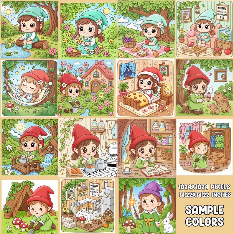 Adorable Gnome Girl Coloring Pages for Kids and Adults, Printable ...