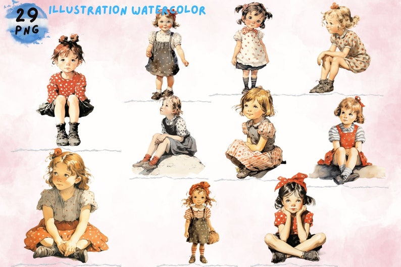 Watercolor Polka Dot Girls Clipart, Baby Girls Clipart, Commercial Use ...