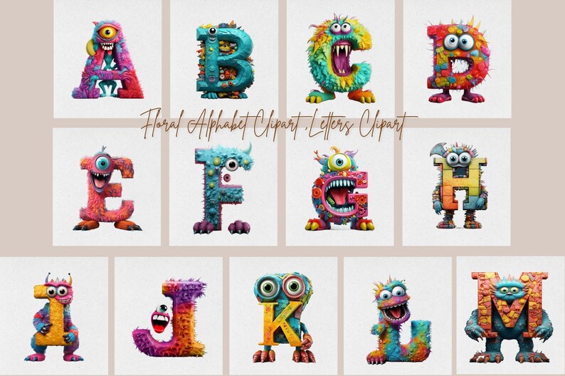 Crazy Mad Monster Alphabet, Monster Alphabet Clipart, Cute Monsters ...