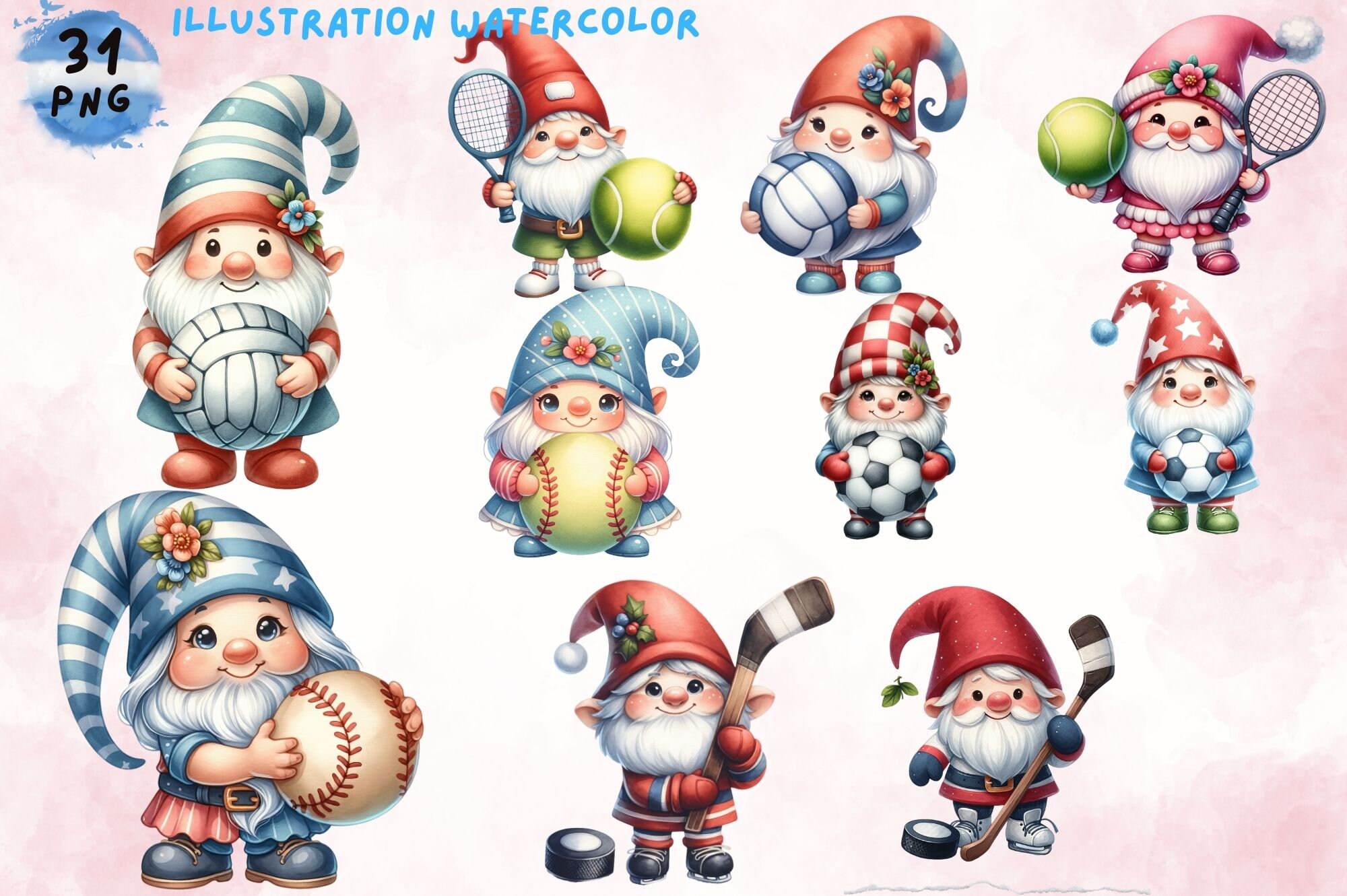 Sports Gnomes Clipart, Game Day, Sports Sublimate, Baseball, Basketball ...