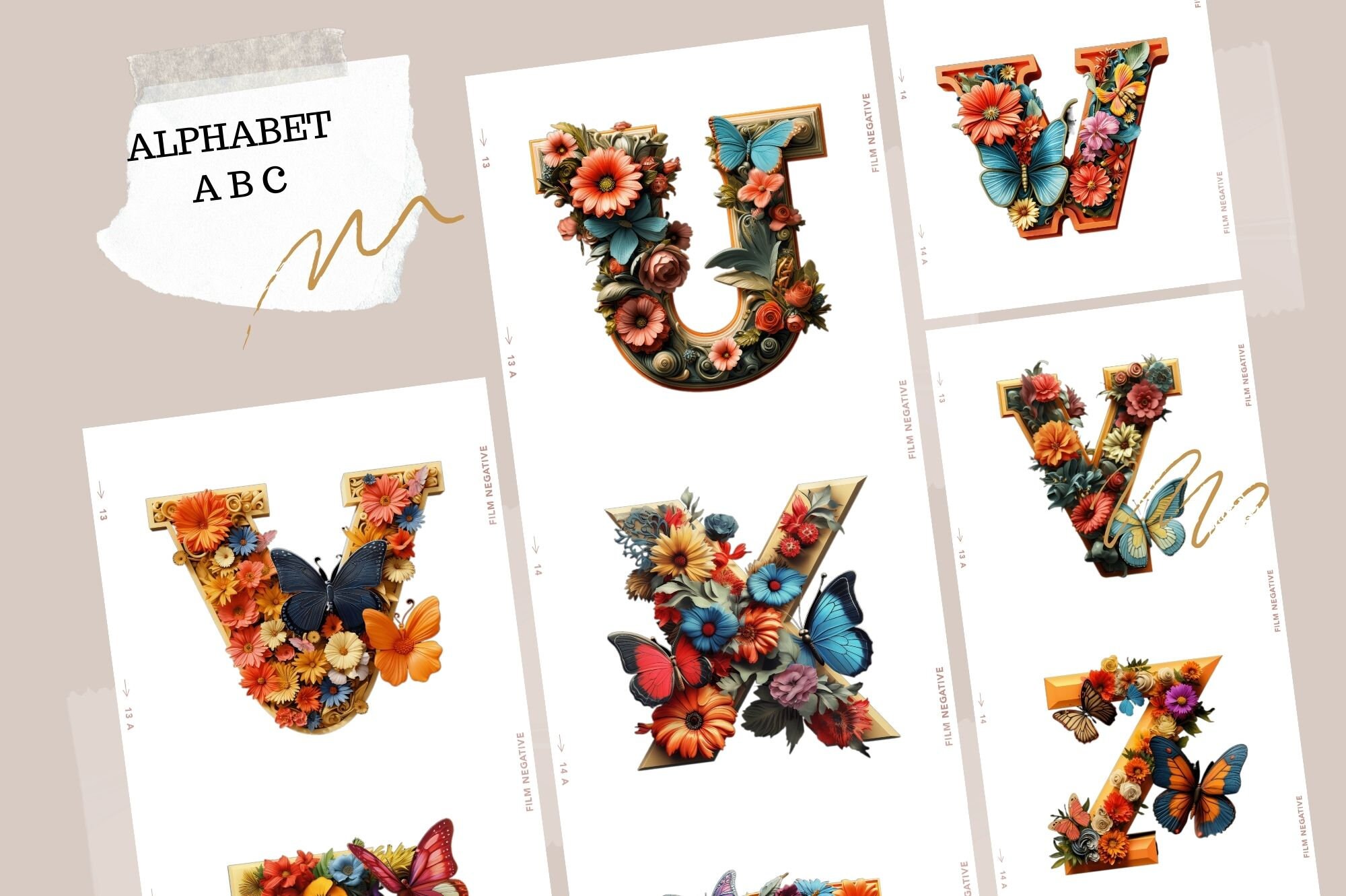 3D Flowers Alphabet Letters, Butterfly Alphabet Cliparts, Floral ...