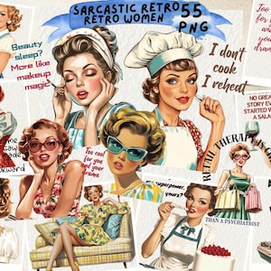 1950s Chic Vintage Ladies: 20 Retro Women Clipart PNG Collection - Etsy ...