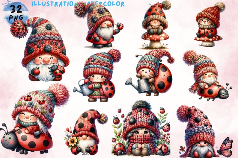 Cute Ladybug Gnomes Clipart, Spring Gnome, Love Bug , Valentine ...