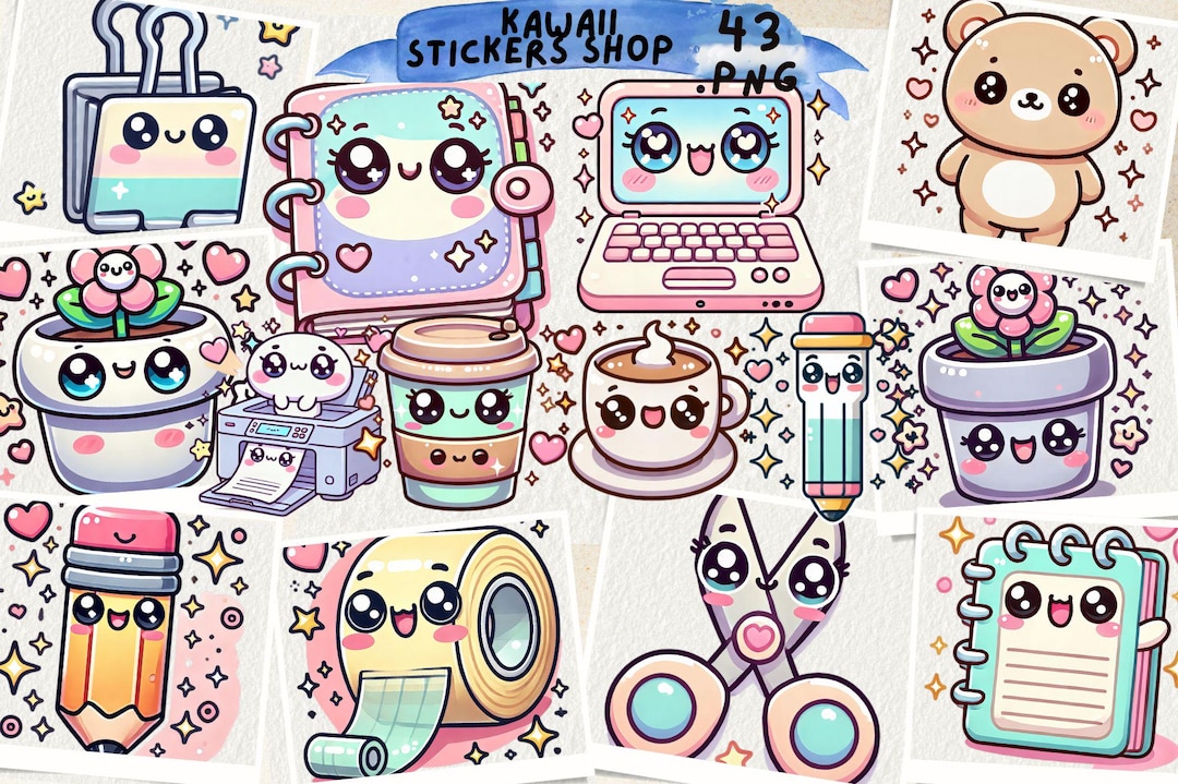 Adorable Kawaii Stickers Shop Clipart, Cute Printable Digital Art for ...