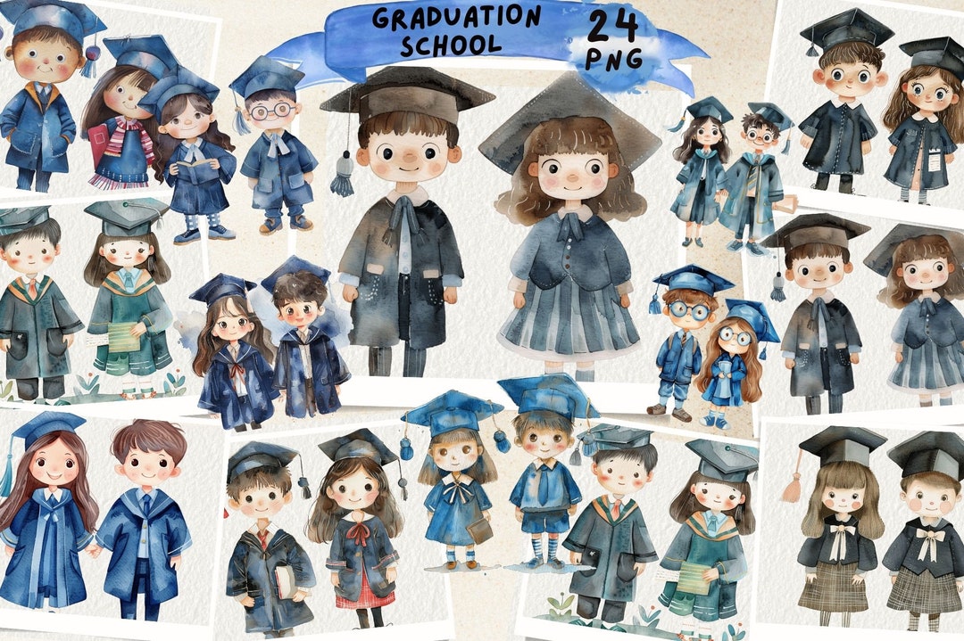 Girl and Boy Graduation Tassel Clipart, Cute Kids Graduation Cap. Girl ...