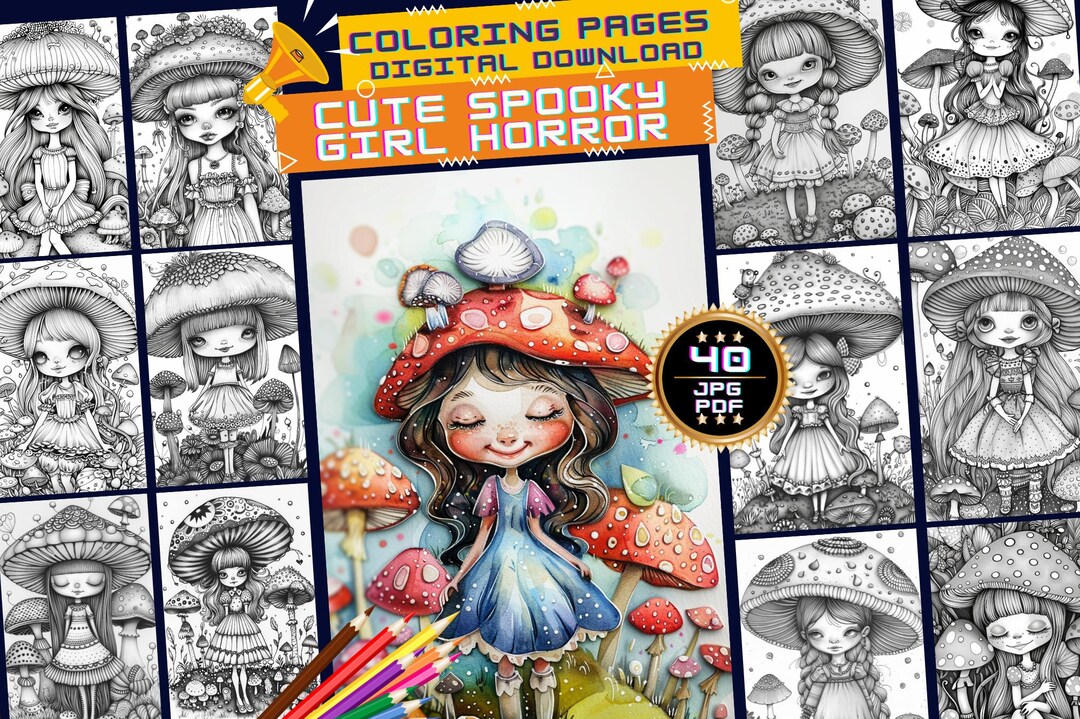 Mushroom Girls Coloring Book, Printable PDF, Fantasy Floral Mushroom ...
