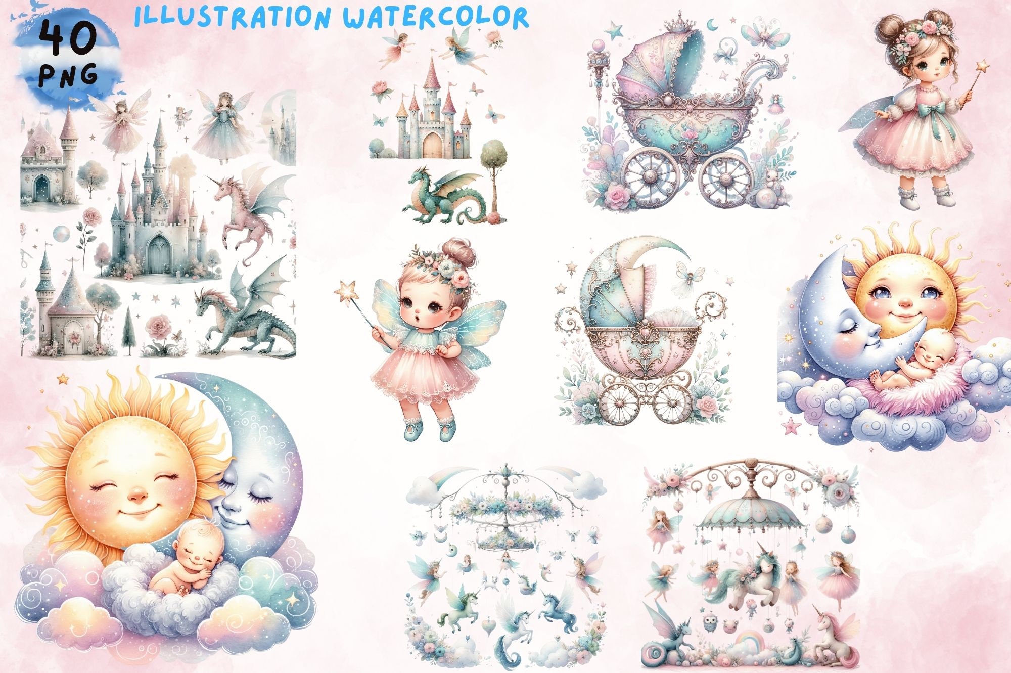 Fairytale Baby Shower or Nursery Clipart, Baby Shower Watercolor ...