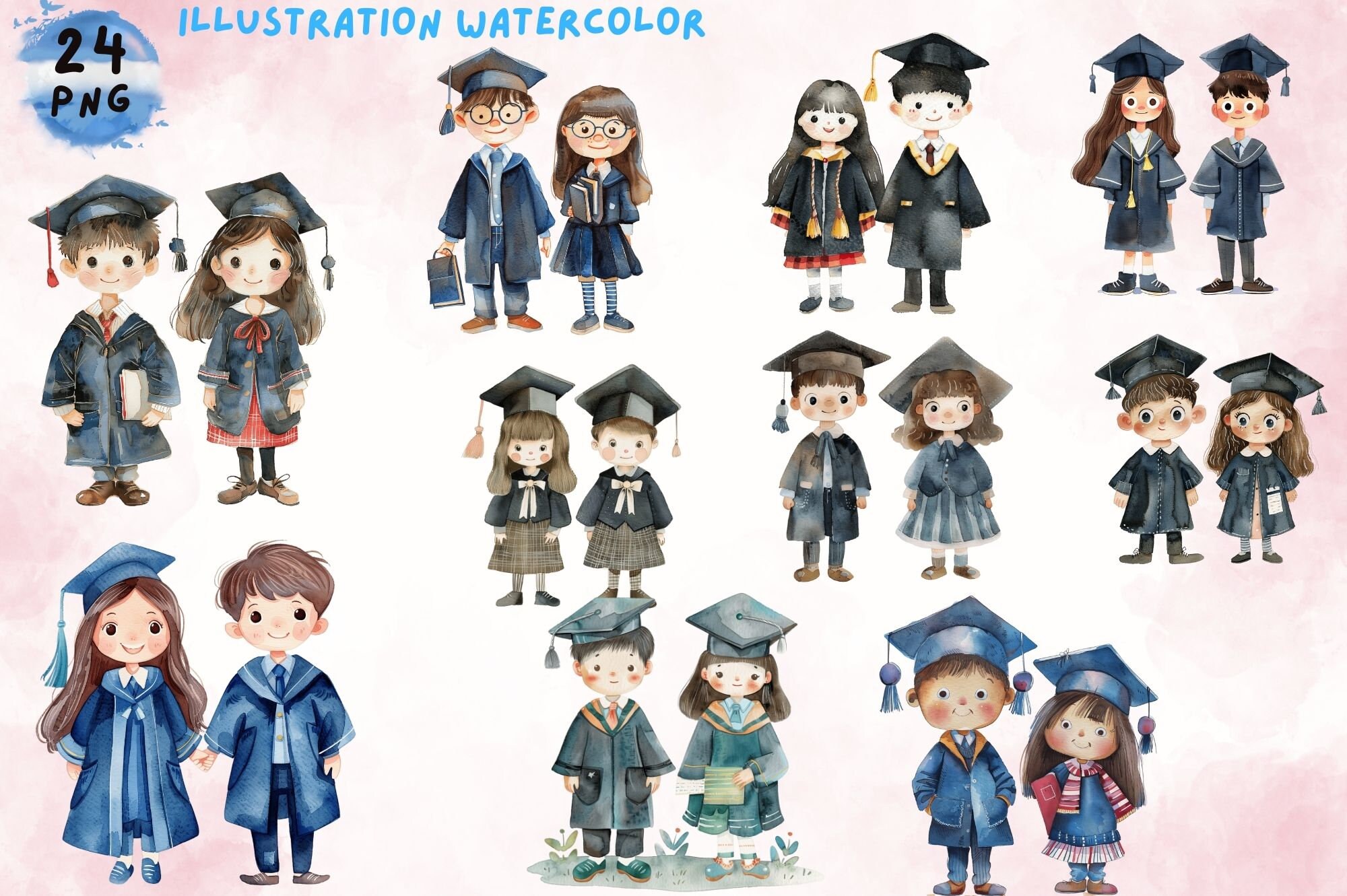 Girl and Boy Graduation Tassel Clipart, Cute Kids Graduation Cap. Girl ...