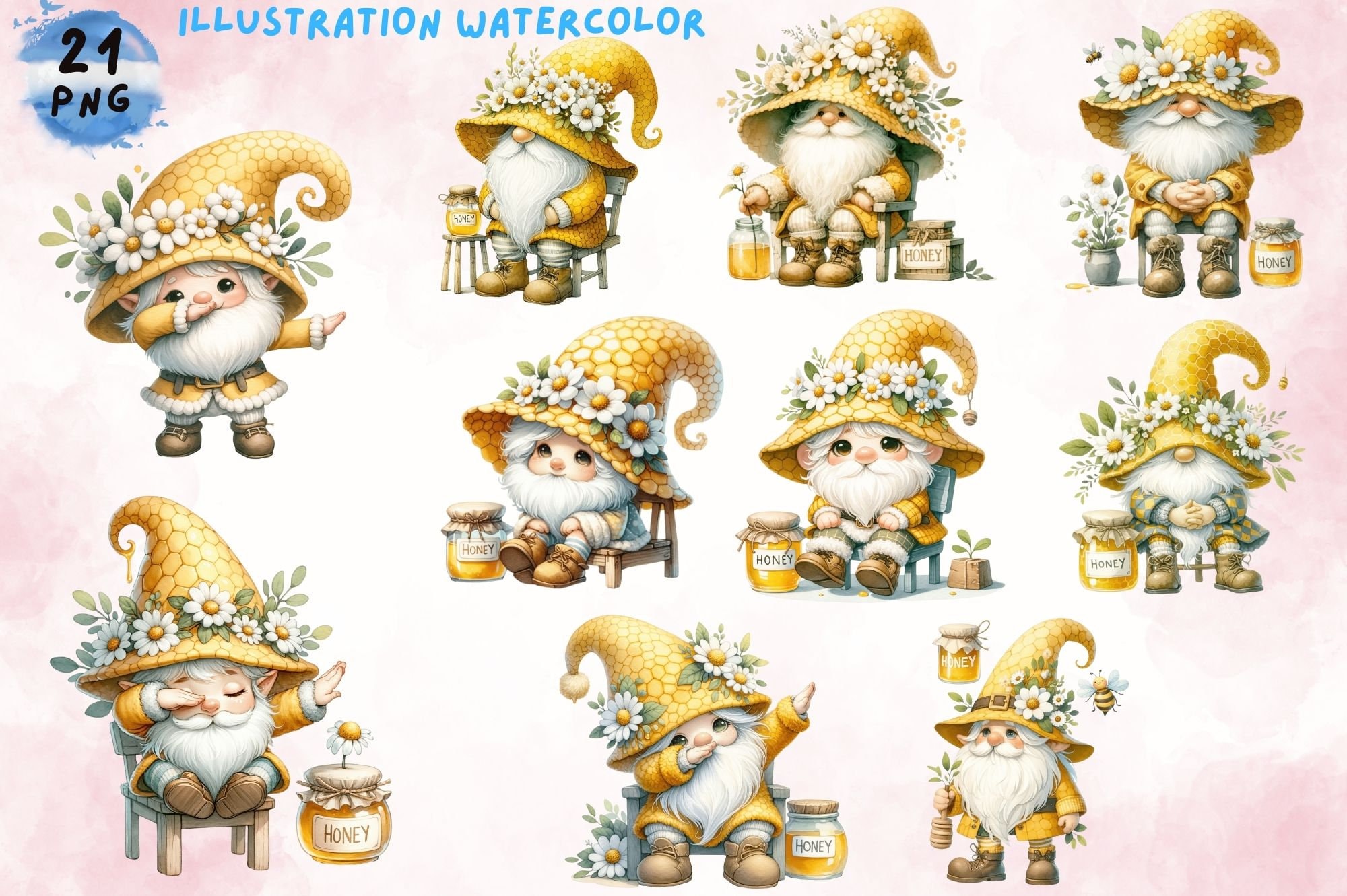 Flower Bee Gnome Watercolor Clipart, Gnome With Flowers, Clipart for ...