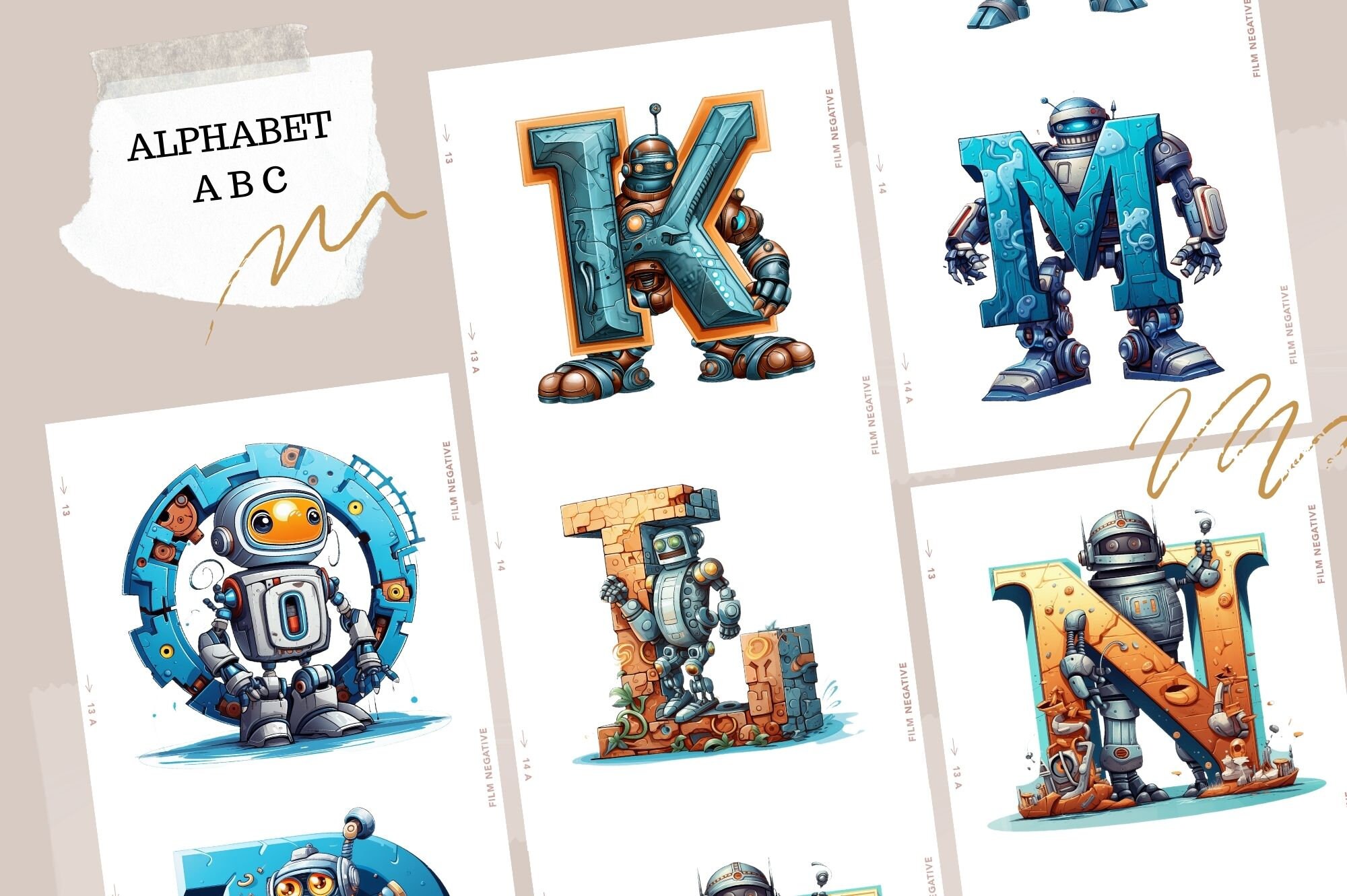 Robot Alphabet Clipart, Robot Cut Files for Cricut, Robot Kids Alphabet ...