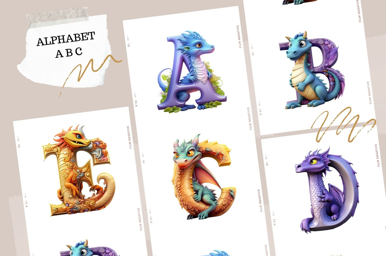 Cartoon Baby Dragon Letters Clipart, Fantasy Dragon, Alphabet Graphics ...