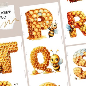Honey Bee Clipart: Honeycomb Doodle Alphabet (PNG) - Etsy
