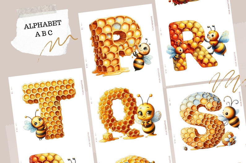Honey Bee Clipart, Honeycomb Bee, Bumble Bee Doodle, Letters Png, Font ...
