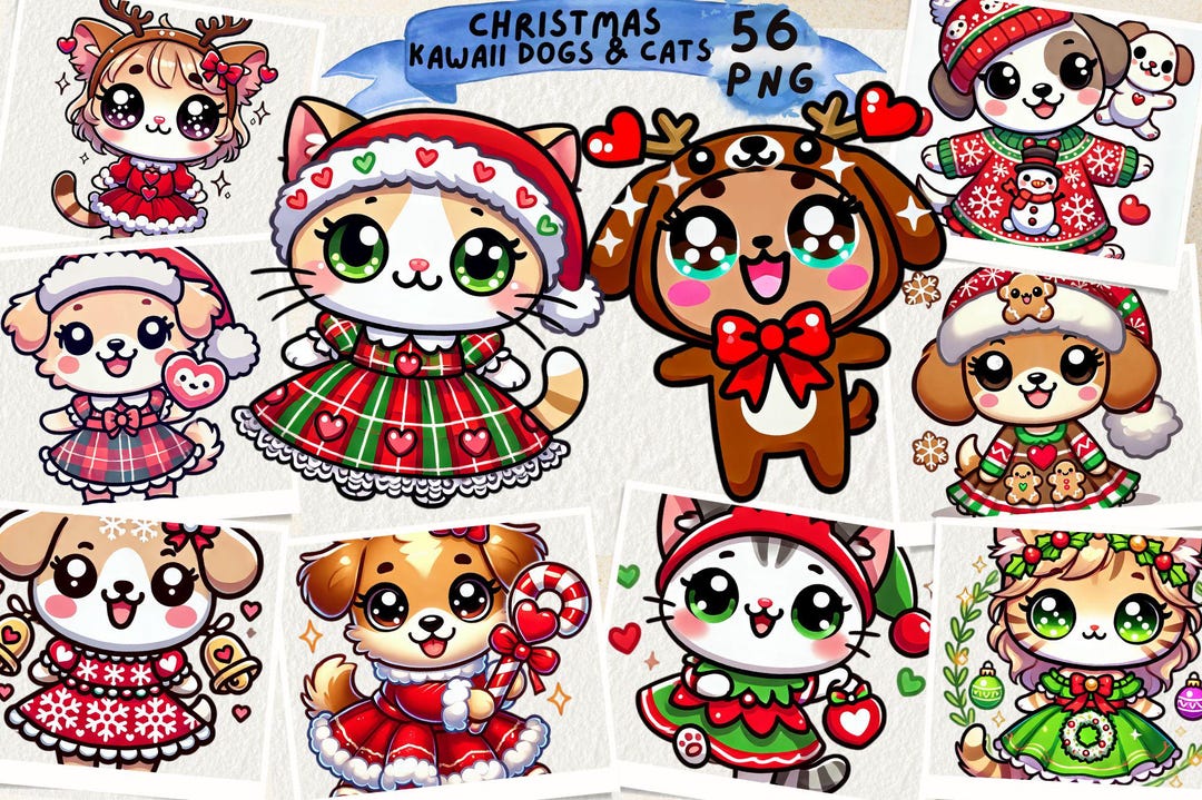 Kawaii Pink and Mint Christmas Clipart, Cute Pastel Holiday Art ...
