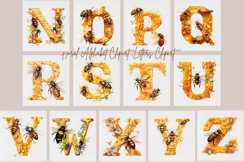 Honeybee Alphabets and Number, Bee Font, Bee Alphabet, Animal Font ...