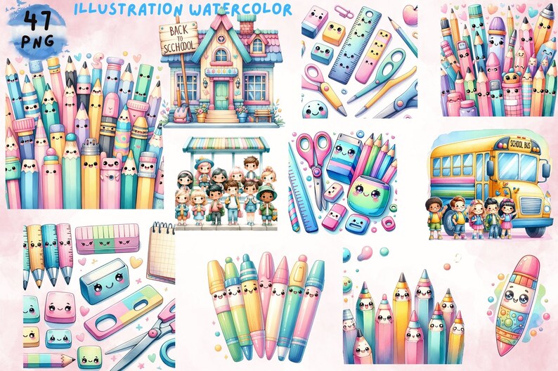 Watercolor Back to School Clipart: Teacher & Classroom PNG - Etsy