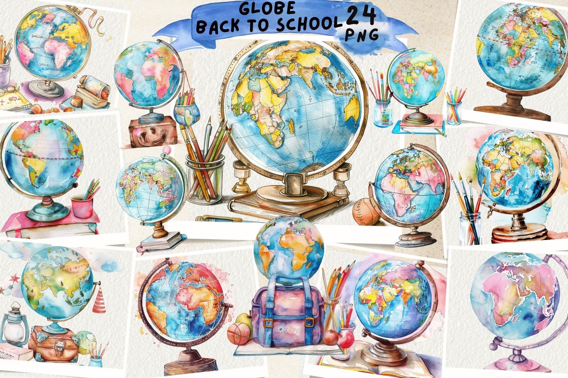 Watercolor Globe Clipart: Back to School Graphics (PNG) - Etsy