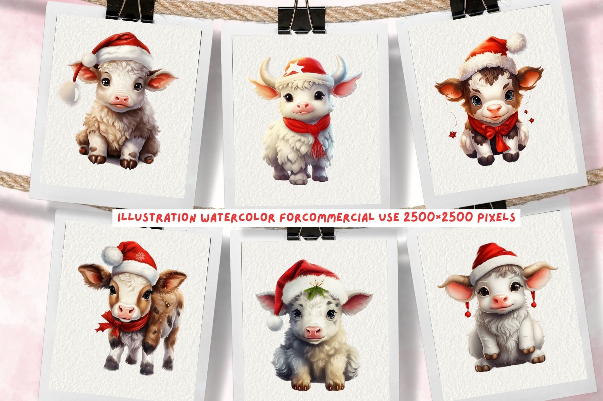 Watercolor Christmas Cows Clipart Cute Merry Christmas Cow - Etsy