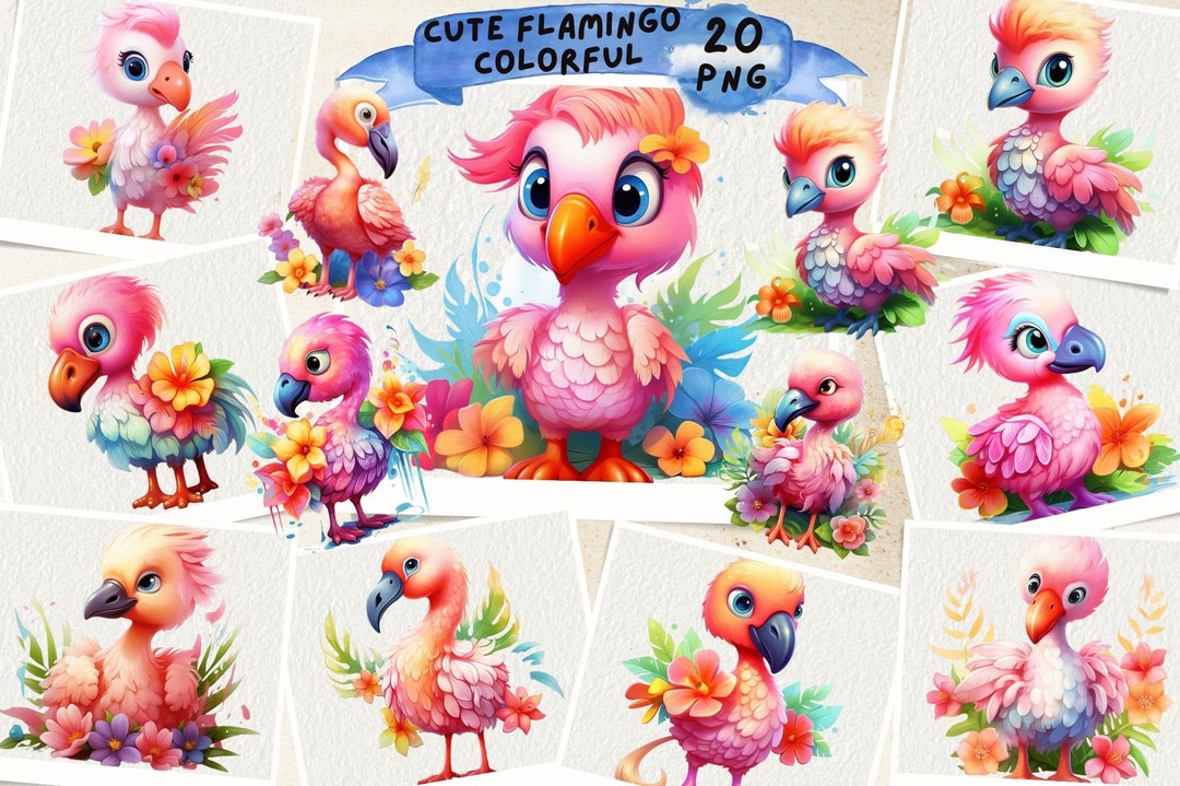 Baby Flamingo Clipart, Flamingo Boho, Flower Bird Wallart, Cute ...