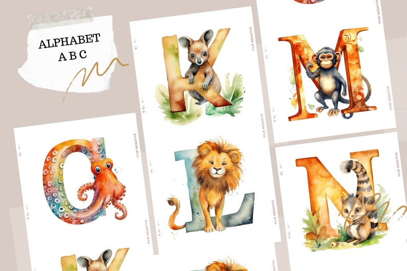 Cute Animal Alphabet Digital Watercolor Clipart Cute ABC - Etsy