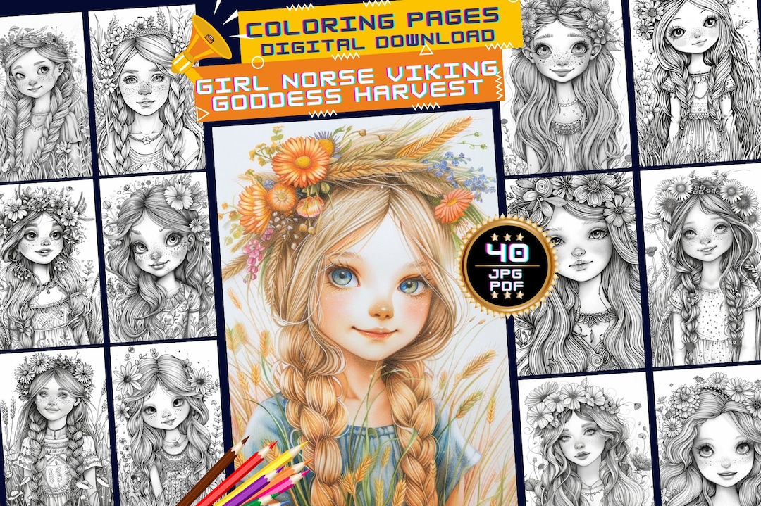 Cute Girl Norse Viking Coloring Page, Viking Girls Cute Fantasy ...